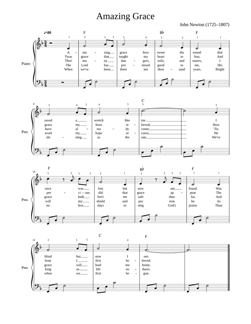 Amazing Grace easy piano Sheet music for Piano (Solo) | Musescore.com