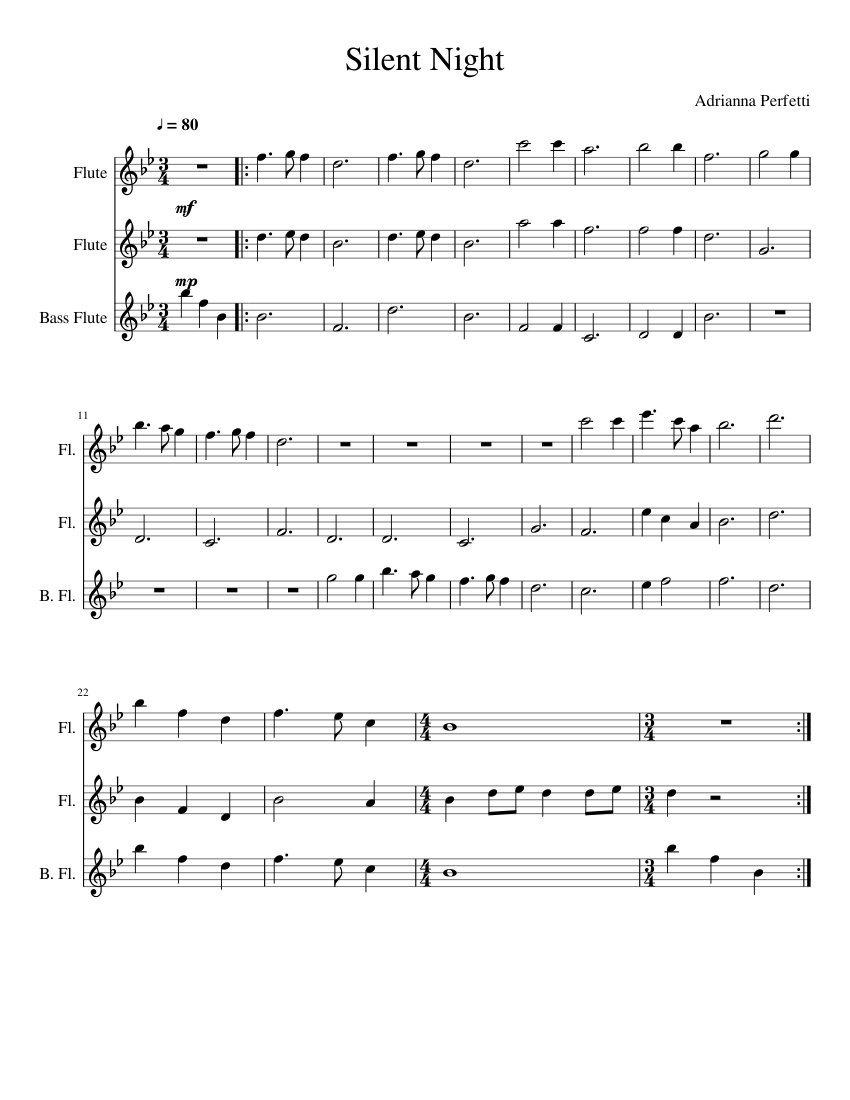 Silent Night Sheet music for Flute, Flute bass (Woodwind Trio ...