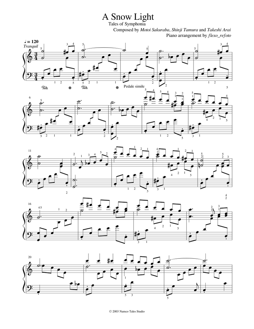 A Snow Light - Tales of Symphonia Sheet music for Piano (Solo ...