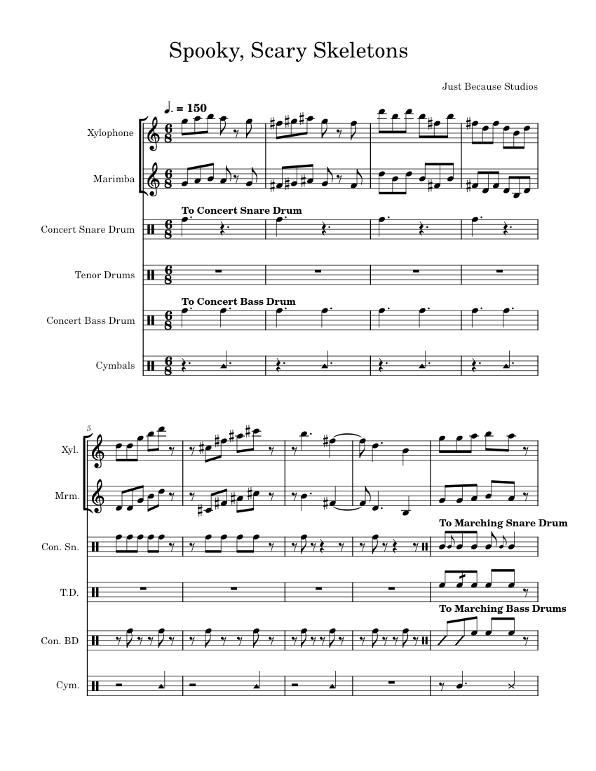 Spooky scary skeletons (not final) Sheet music for Snare drum, Crash ...