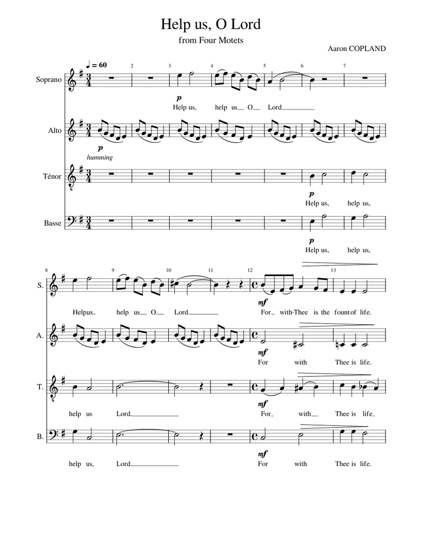 Help us, o lord – Aaron Copland Help us O Lord avec nuances Sheet music for Soprano, Alto, Tenor ...