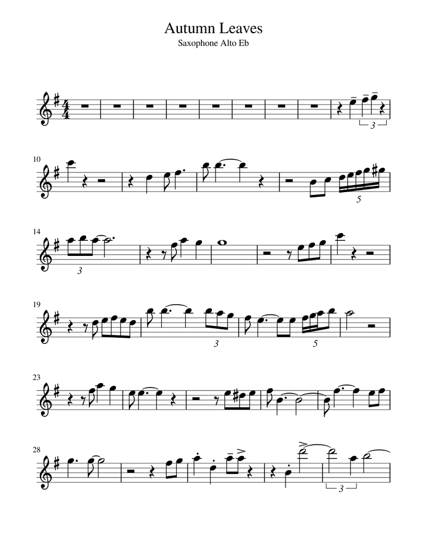 Autumn Leaves Sheet Music for Saxophone alto (Solo) | MuseScore.com