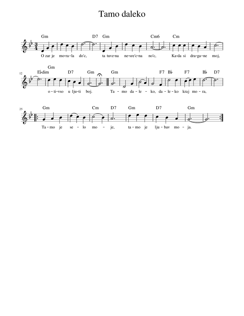 Tamo daleko Sheet Music for Piano (Solo) Easy | MuseScore.com