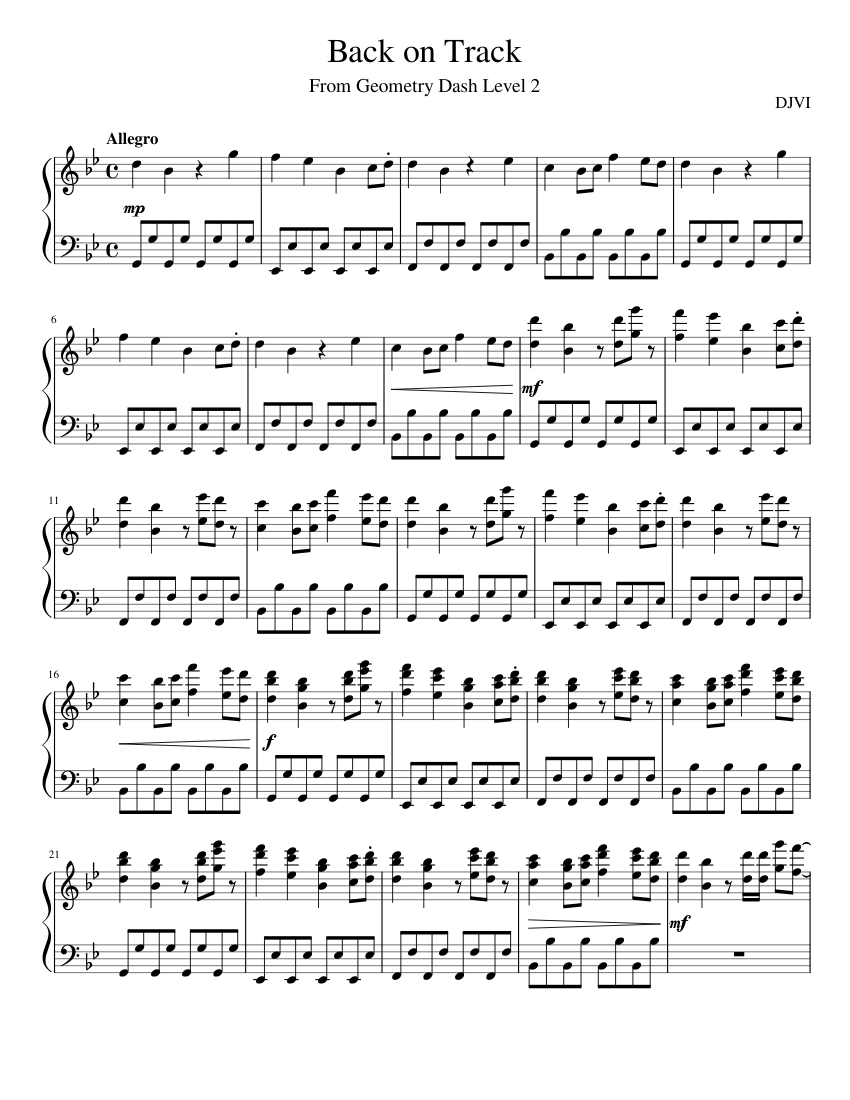 Back on Track | Geometry Dash Level 2 Sheet Music for Piano (Solo ...
