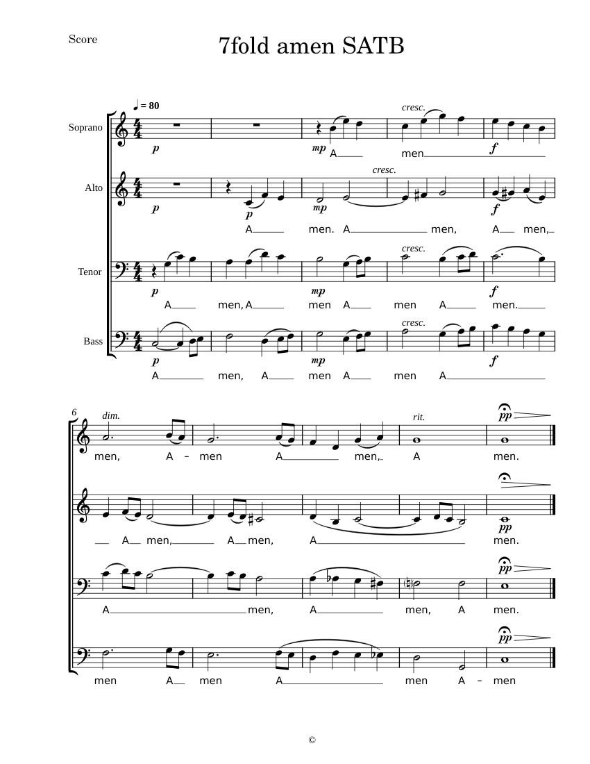 7fold amen SATB Sheet music for Piano (Mixed Quartet) | Musescore.com