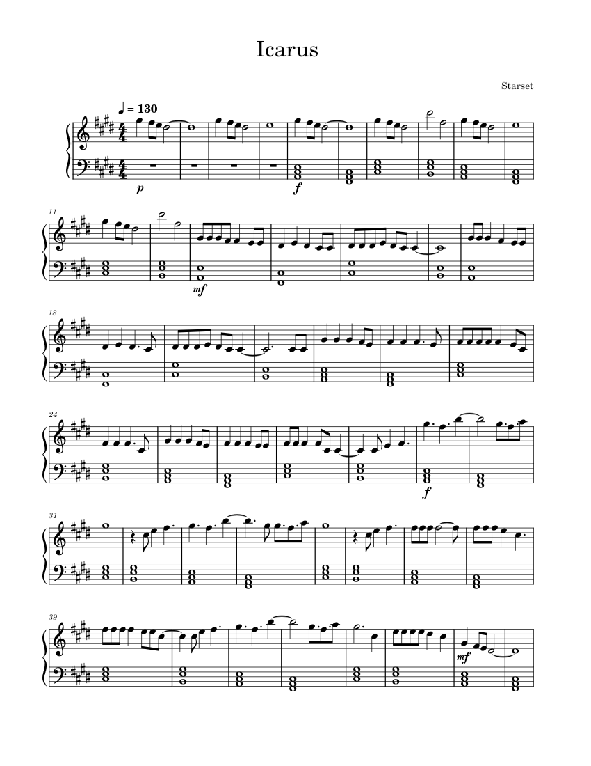 ICARUS – STARSET Sheet Music for Piano (Solo) easy | MuseScore.com