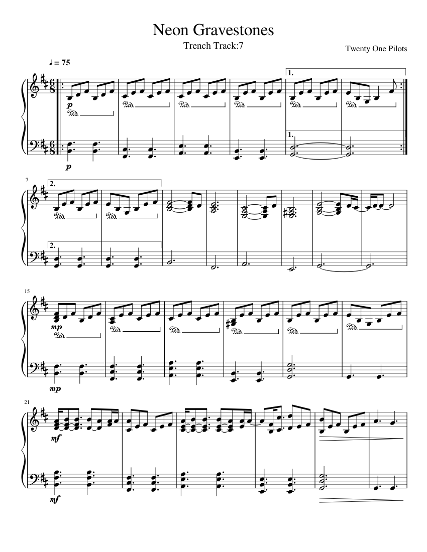 Neon Gravestones - Twenty One Pilots [Piano Arr.] Sheet music for Piano ...