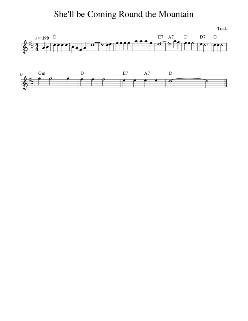 Traditional music - She'll be Coming Round the Mountain Sheet music for ...