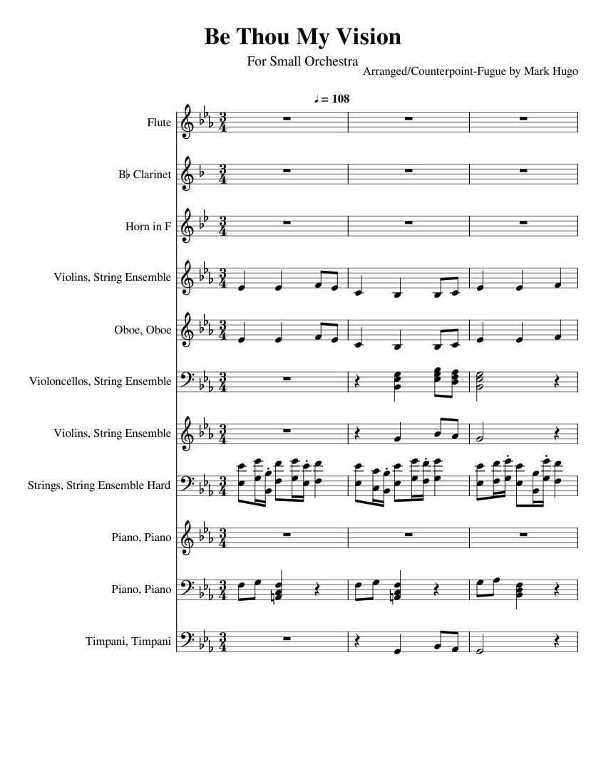 Be Thou My Vision Small Orchestra Sheet Music for Piano, Flute, Oboe ...