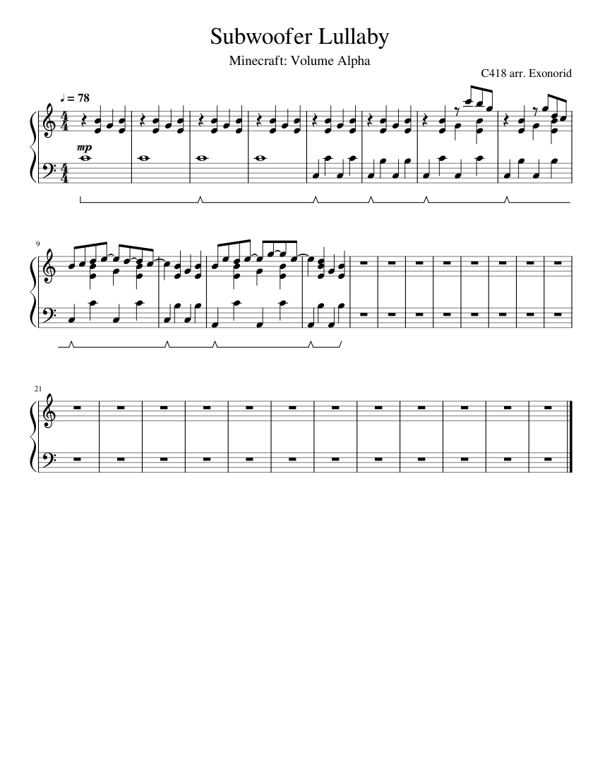 Subwoofer Lullaby Sheet music for Piano (Solo) Easy | Musescore.com