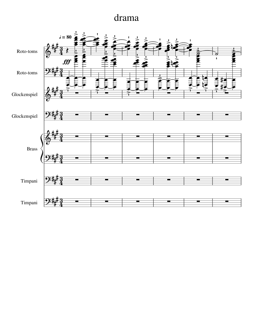 drama Sheet music for Timpani, Glockenspiel, Brass group, Rototom ...