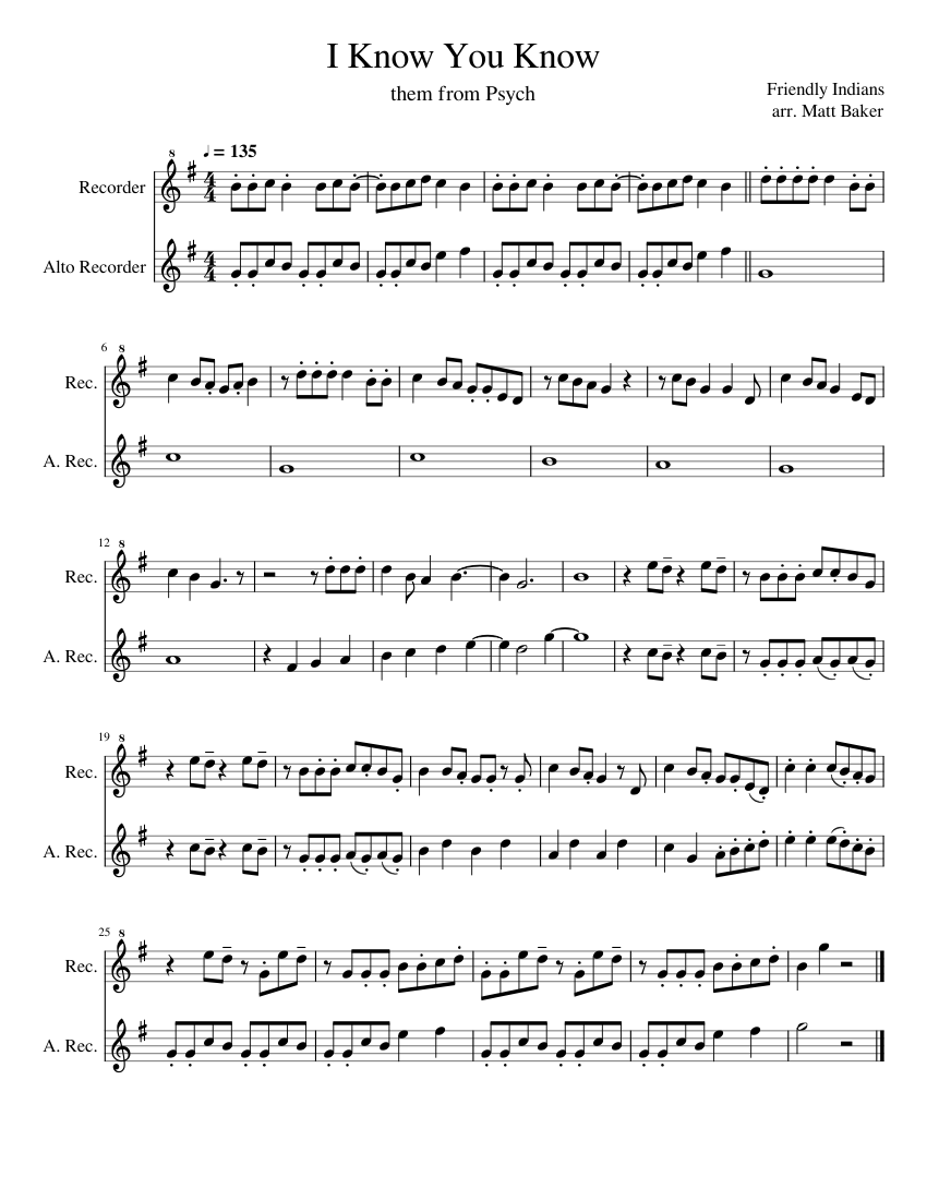 Psych Theme Sheet Music for Recorder (Woodwind Duet) | MuseScore.com