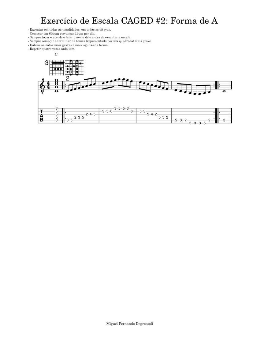 Exercício de Escala CAGED #2 Forma de A Sheet music for Guitar (Solo ...