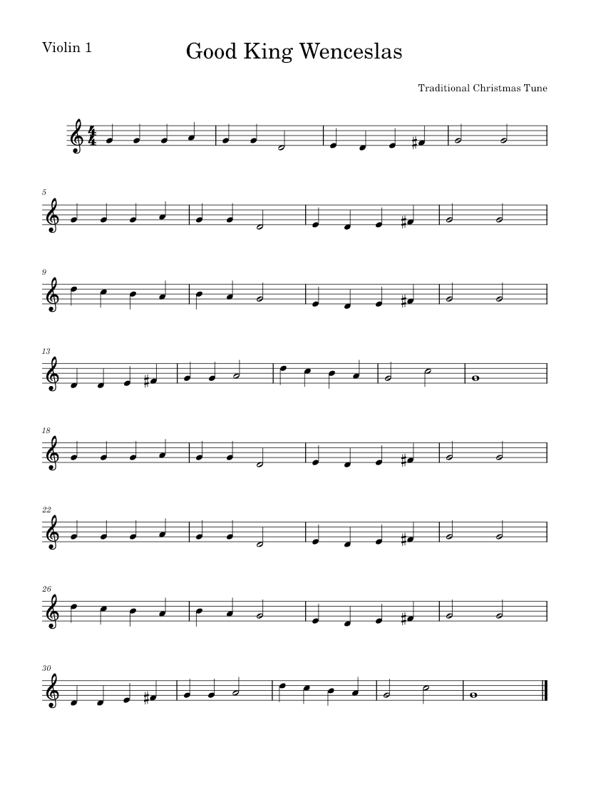 Good king wenceslas – Misc Christmas Good King Wenceslas-Violin 1 Sheet ...