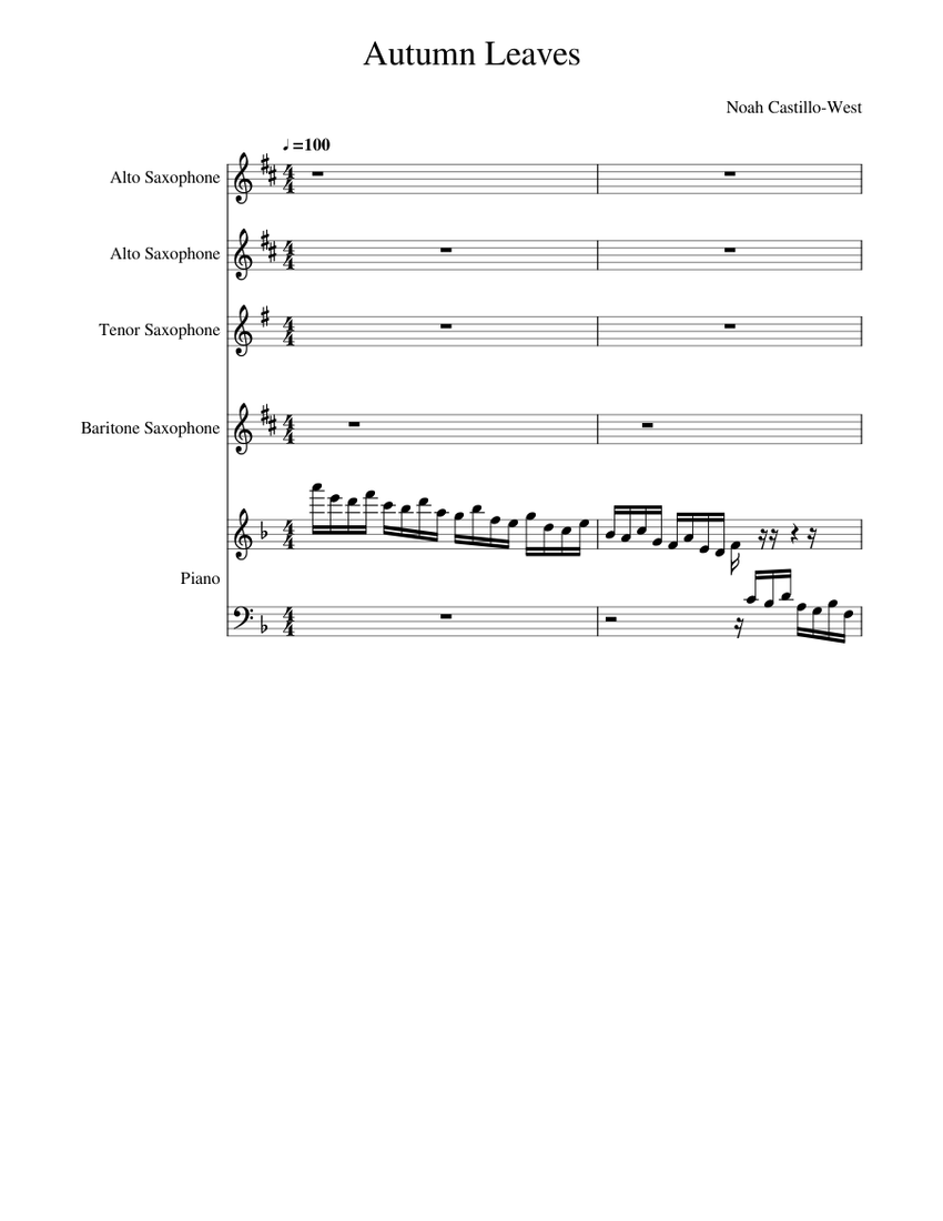Autumn_Leaves Sheet Music for Piano, Saxophone alto, Saxophone tenor ...