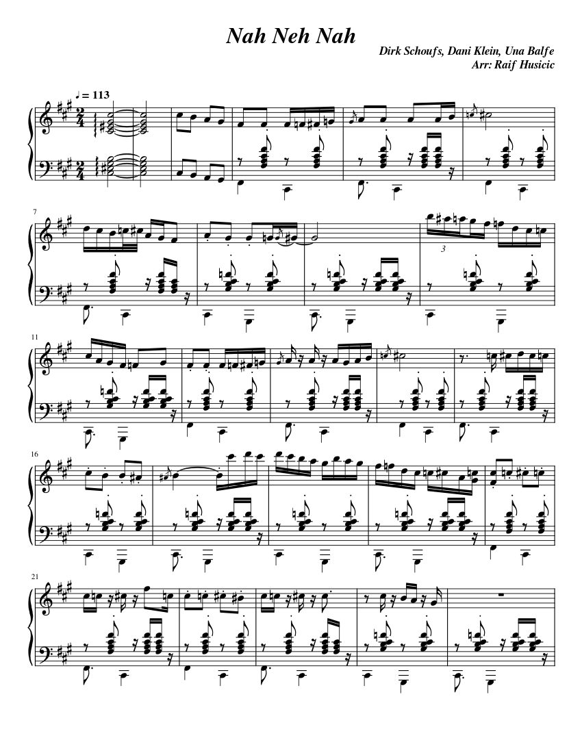 Nah Neh Nah Sheet Music for Piano (Solo) | MuseScore.com