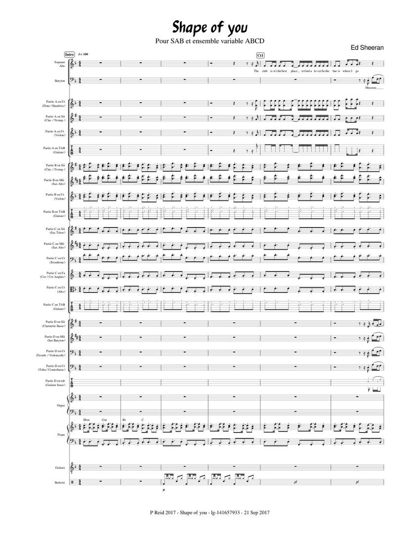 Shape of you (D - minor) Sheet music for Piano, Trombone, Organ, Tuba ...