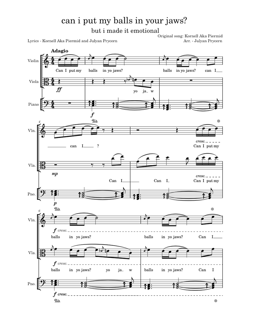 Balls in your jaws - Kornell Aka Piermid (Rearrangement) Sheet music for Piano, Violin, Viola ...