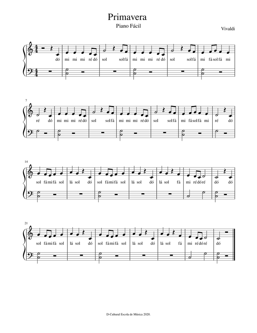 Primavera Sheet music for Piano (Solo) Easy | Musescore.com