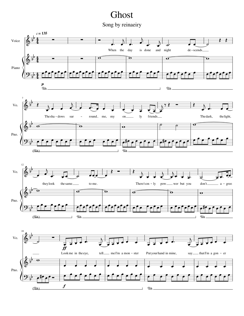 Ghost by reinaeiry Sheet Music for Piano, Vocals (Piano-Voice ...