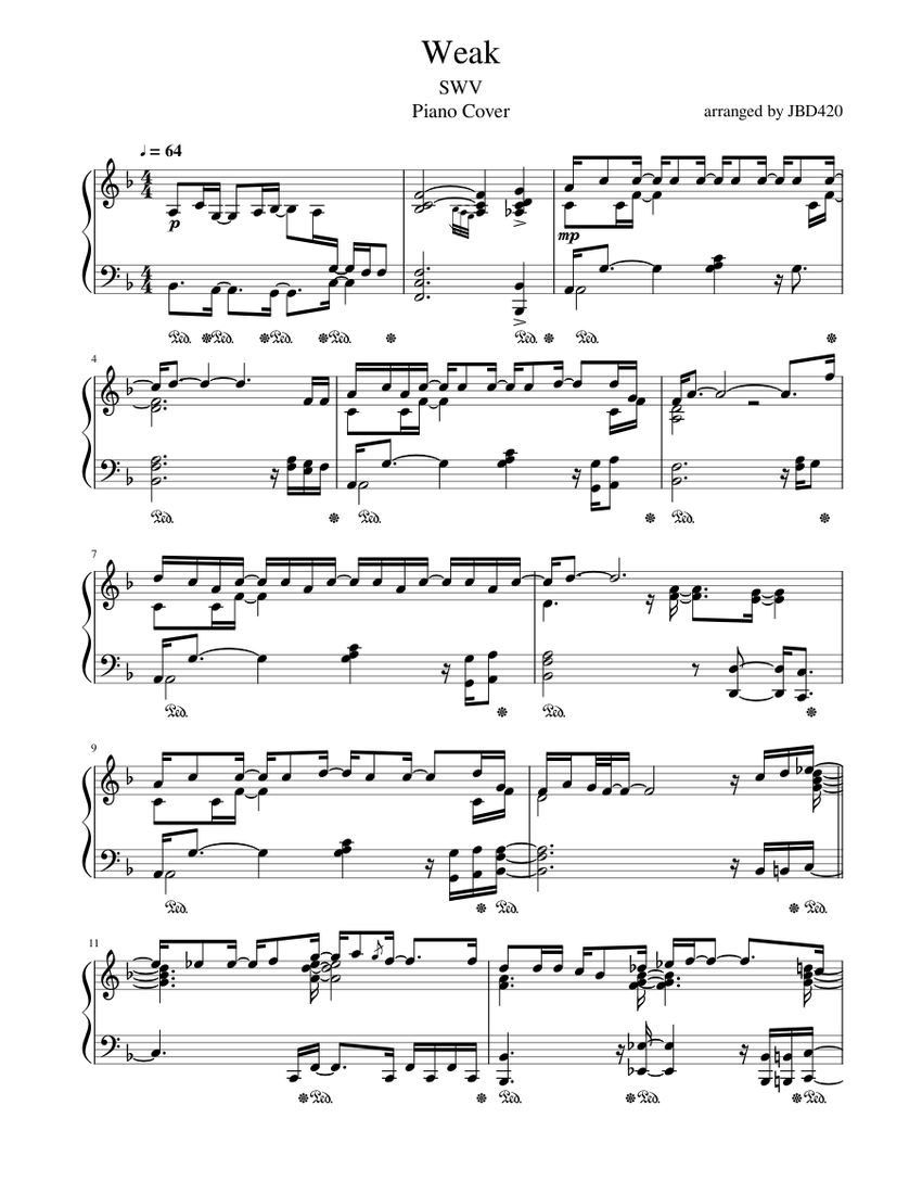 Weak - SWV Sheet Music for Piano (Solo) | MuseScore.com