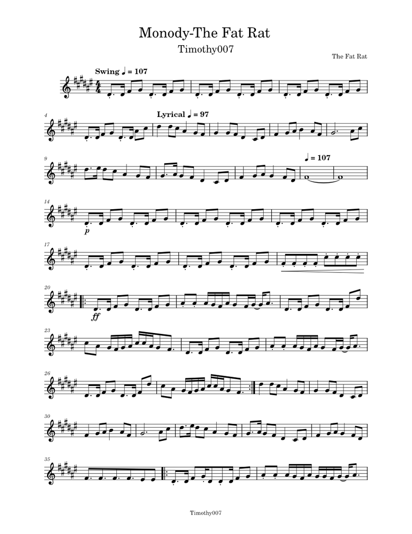 Monody - The Fat Rat Trumpet Cover Sheet Music for Trumpet in b-flat ...
