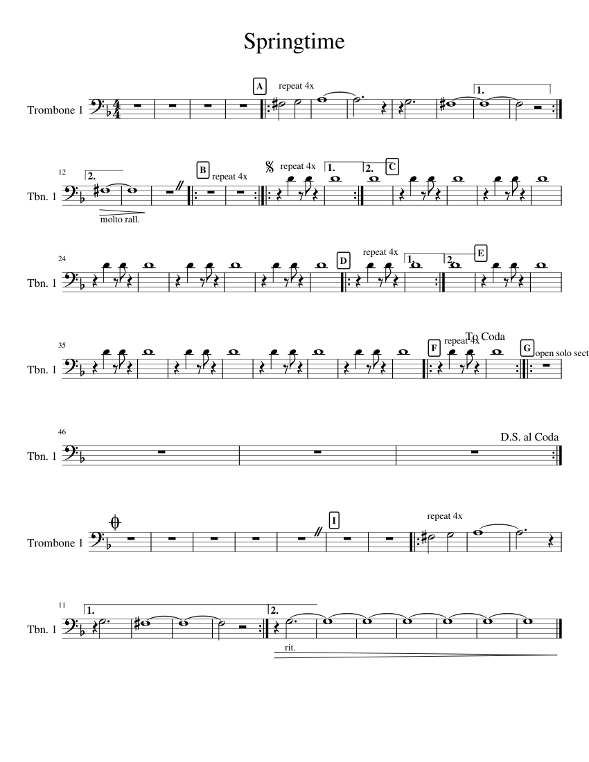 Springtime trombone 1 Sheet music for Trombone, Clarinet in b-flat ...