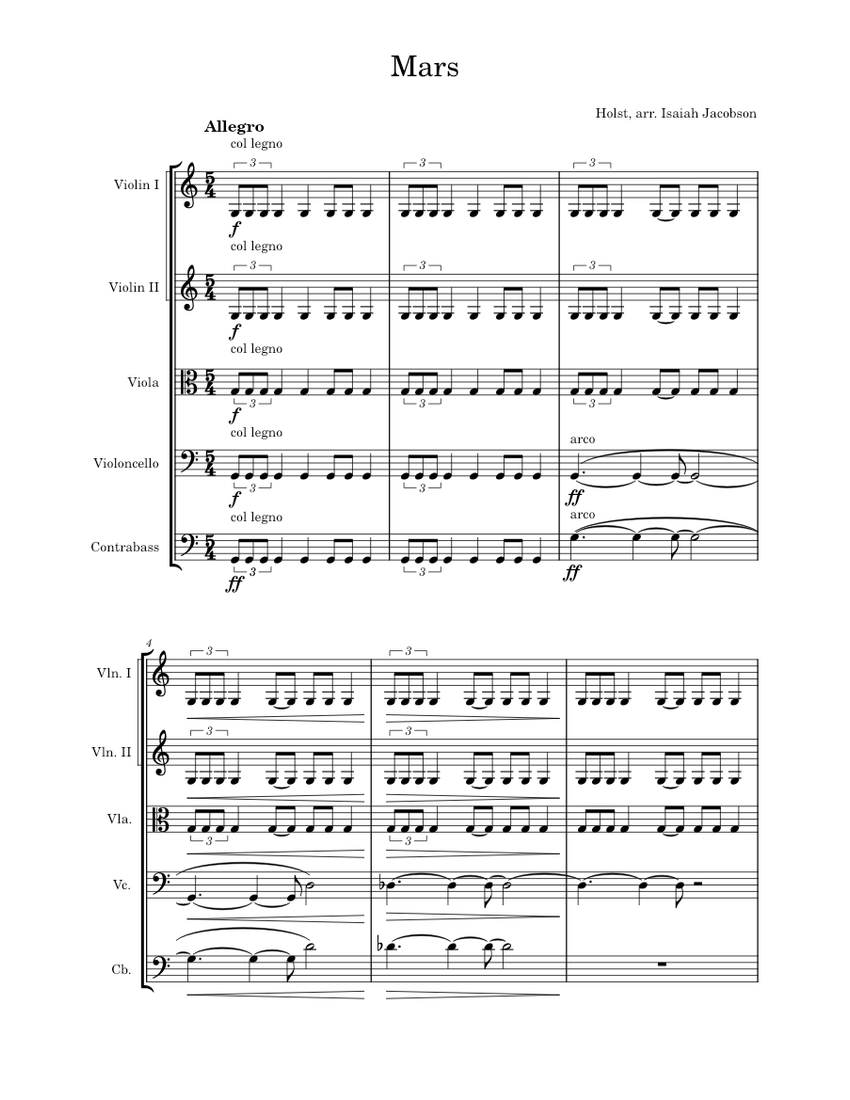 Mars, the Bringer of War – Gustav Holst Mars Sheet Music for Contrabass ...