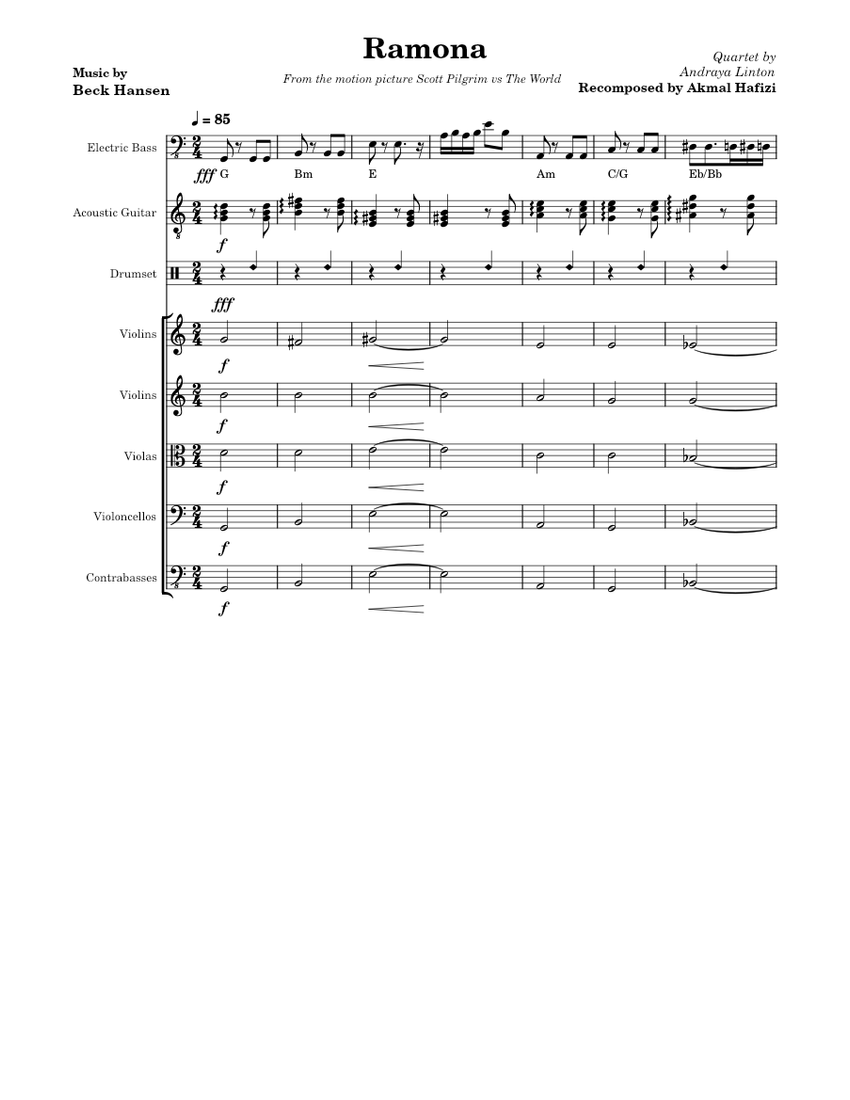 Ramona Sheet Music for Guitar, Bass guitar, Drum group, Strings group ...