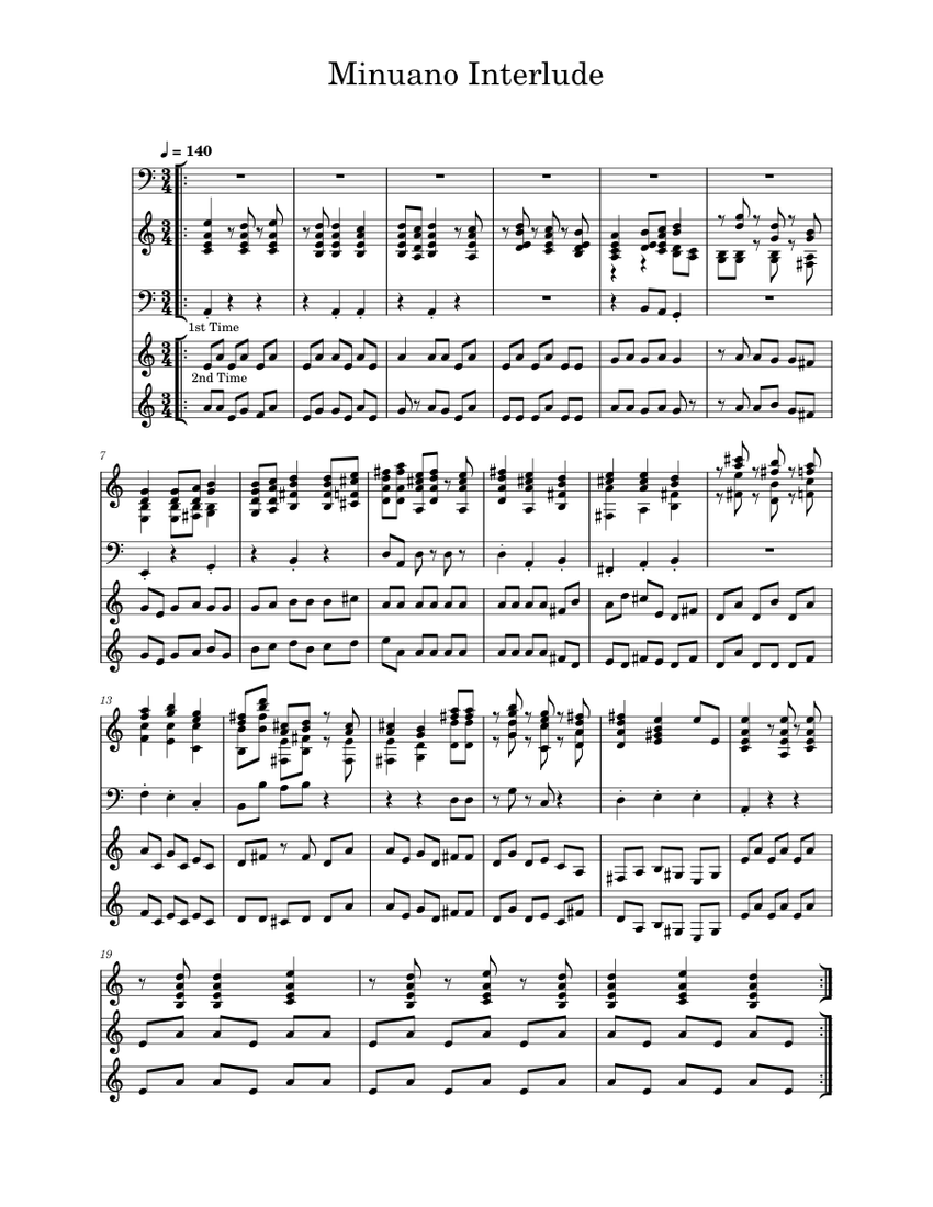 Minuano_Interlude Sheet Music for Trombone, Bass guitar, Marimba (Mixed ...