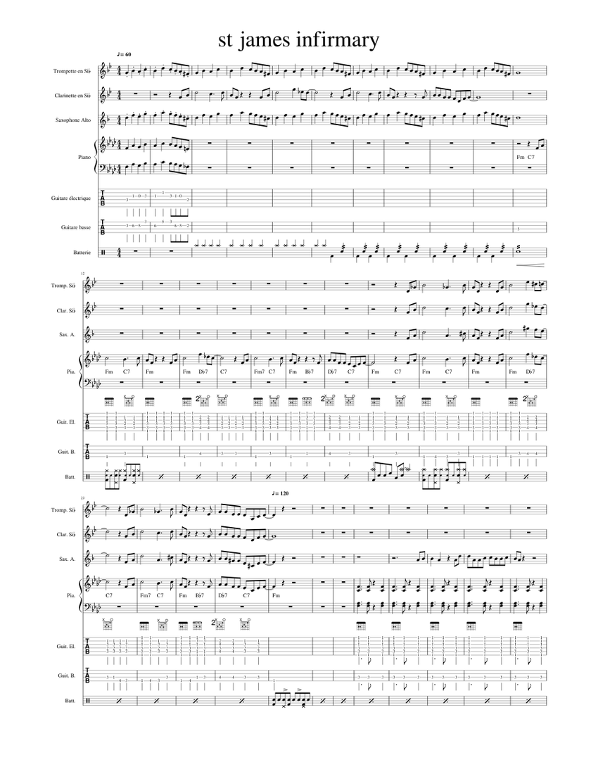 St james infirmary Sheet Music for Piano, Clarinet in b-flat, Saxophone alto, Trumpet in b-flat ...