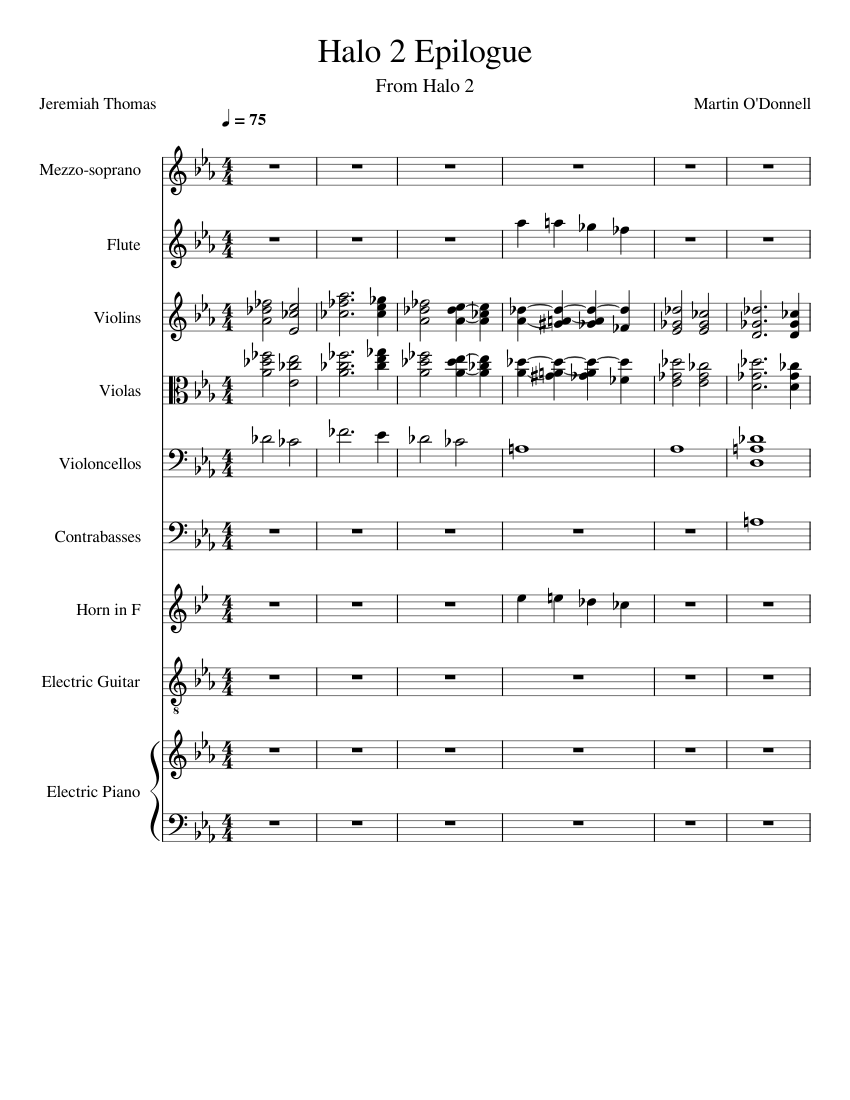 Halo 2 Epilogue (Extended) Sheet Music for Piano, Mezzo soprano, Flute ...