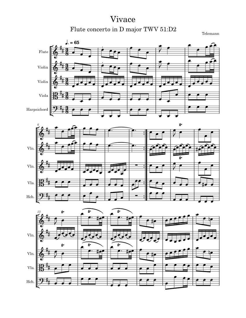 Flute Concerto in D Major: Vivace TWV51:D2 – Georg Philipp Telemann ...
