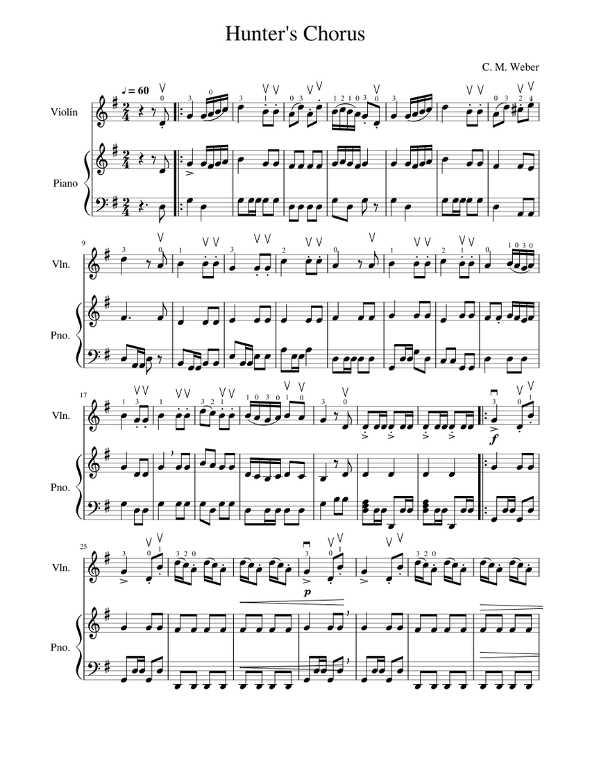 Hunter's Chorus Sheet Music for Piano, Violin (Solo) | MuseScore.com