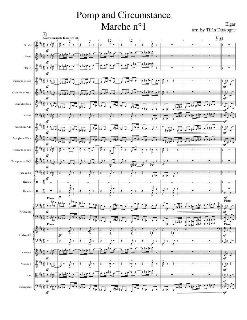Pomp and Circumstance Sheet Music for Piano, Tuba, Celesta, Flute ...