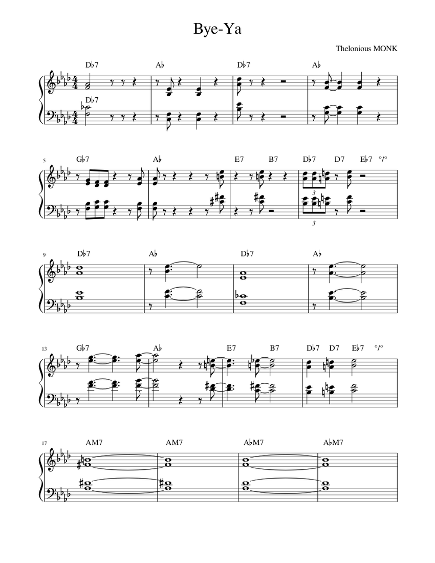 Bye-Ya Sheet music for Piano (Solo) | Musescore.com