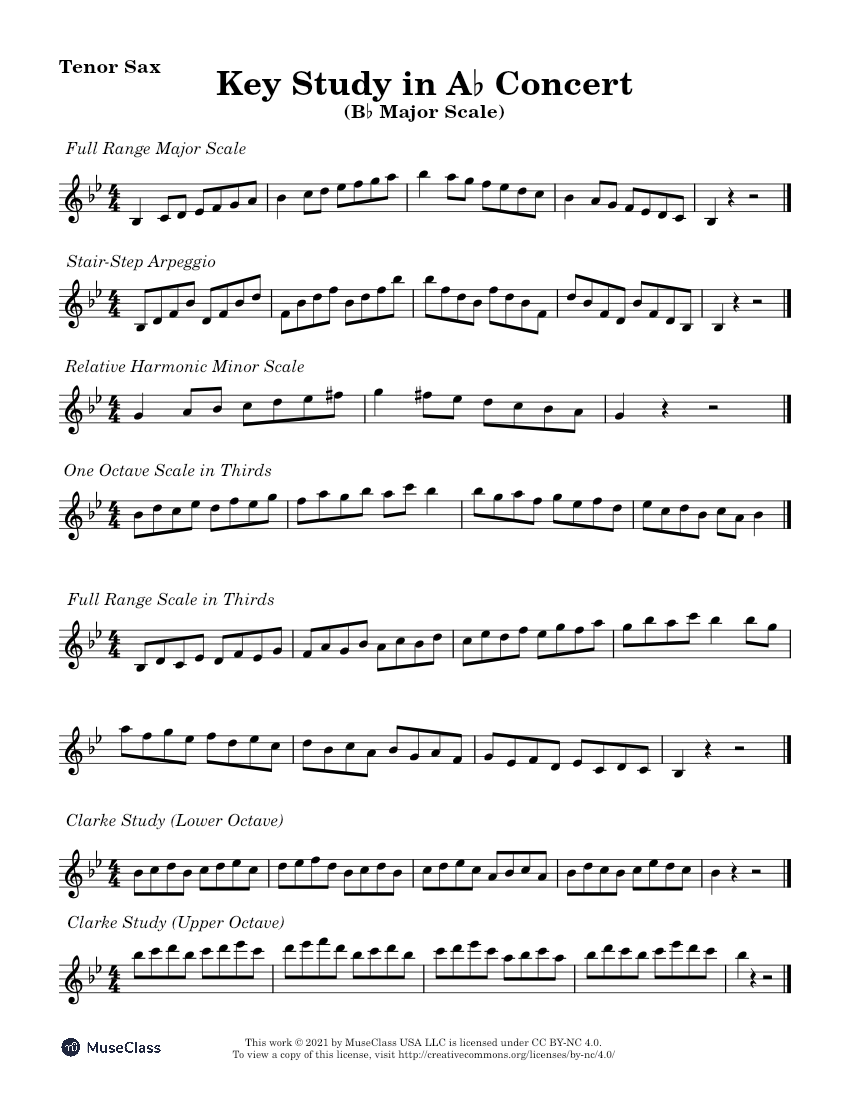 Key Study in Bb Major for Tenor Sax Sheet Music for Saxophone tenor ...