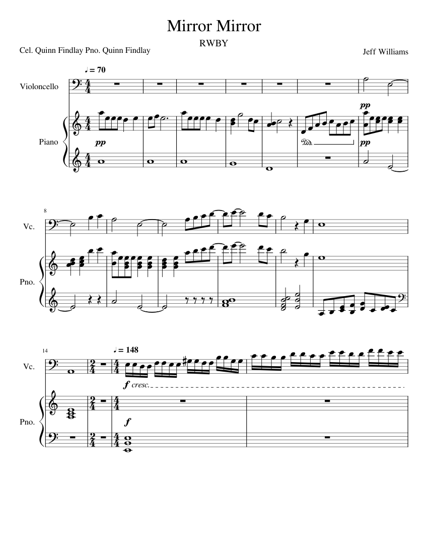 Mirror Mirror RWBY Duet (Piano/Cello) Sheet Music for Piano, Cello ...
