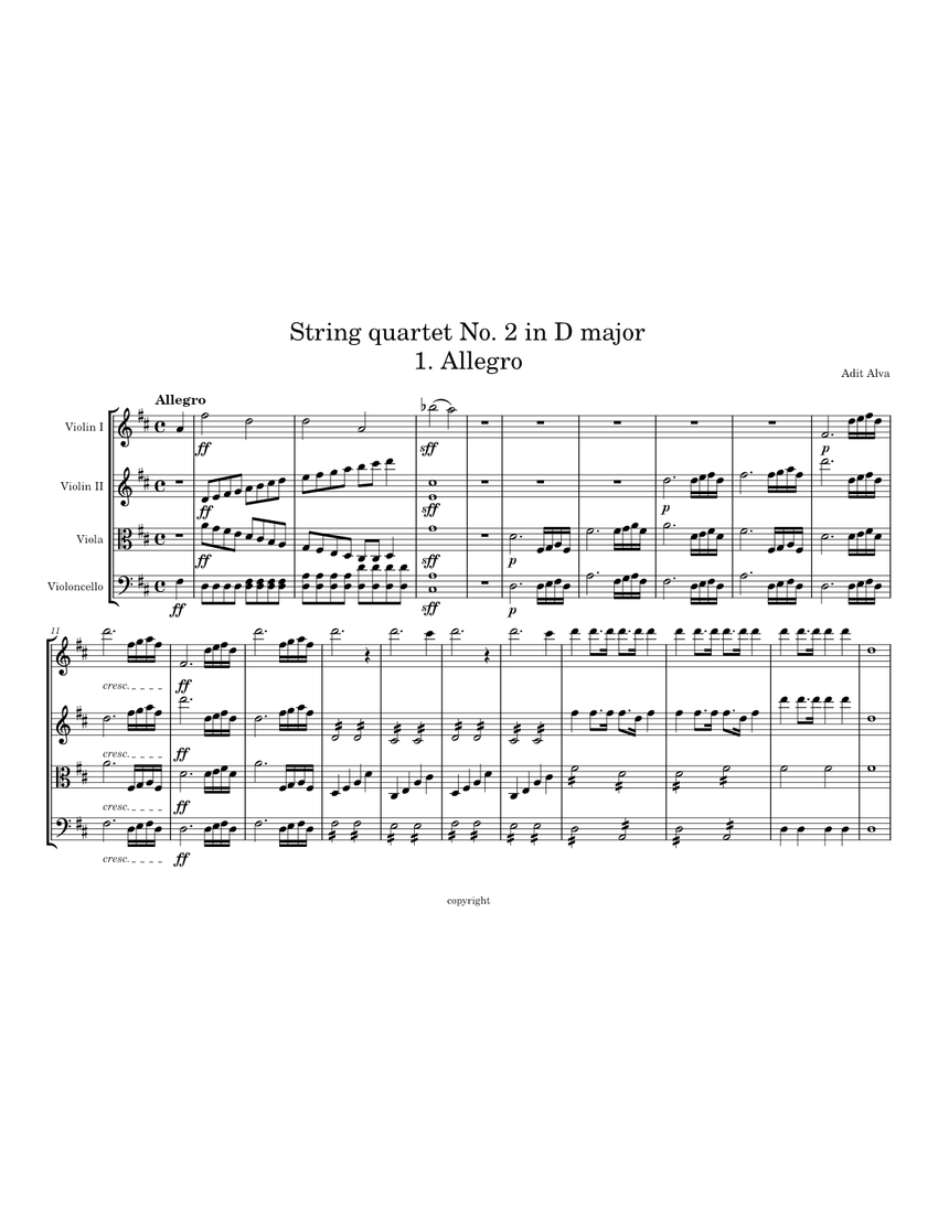 String quartet - Allegro Sheet music for Violin, Viola, Cello (Chamber ...
