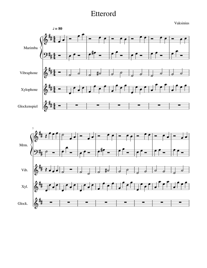 Etterord Sheet music for Vibraphone, Glockenspiel, Marimba, Xylophone (Mixed Ensemble ...