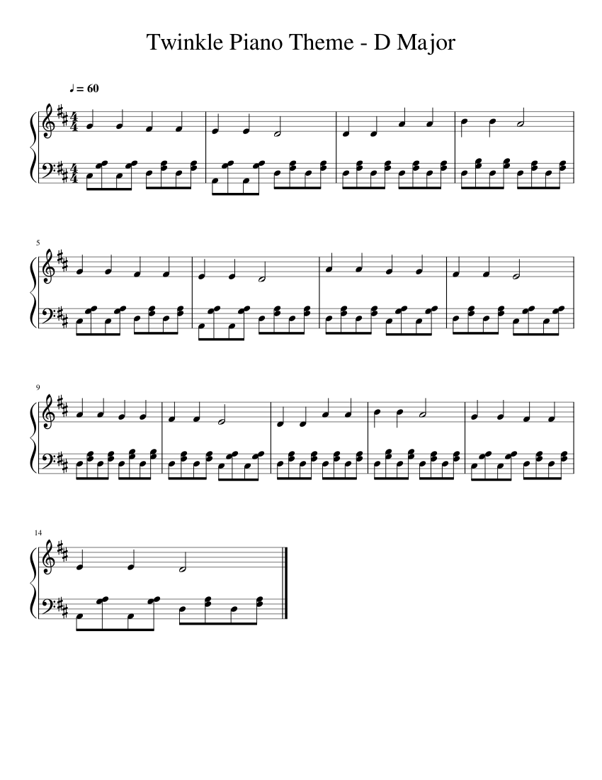 Twinkle Piano Theme - D Major Sheet music for Piano (Solo) | Musescore.com