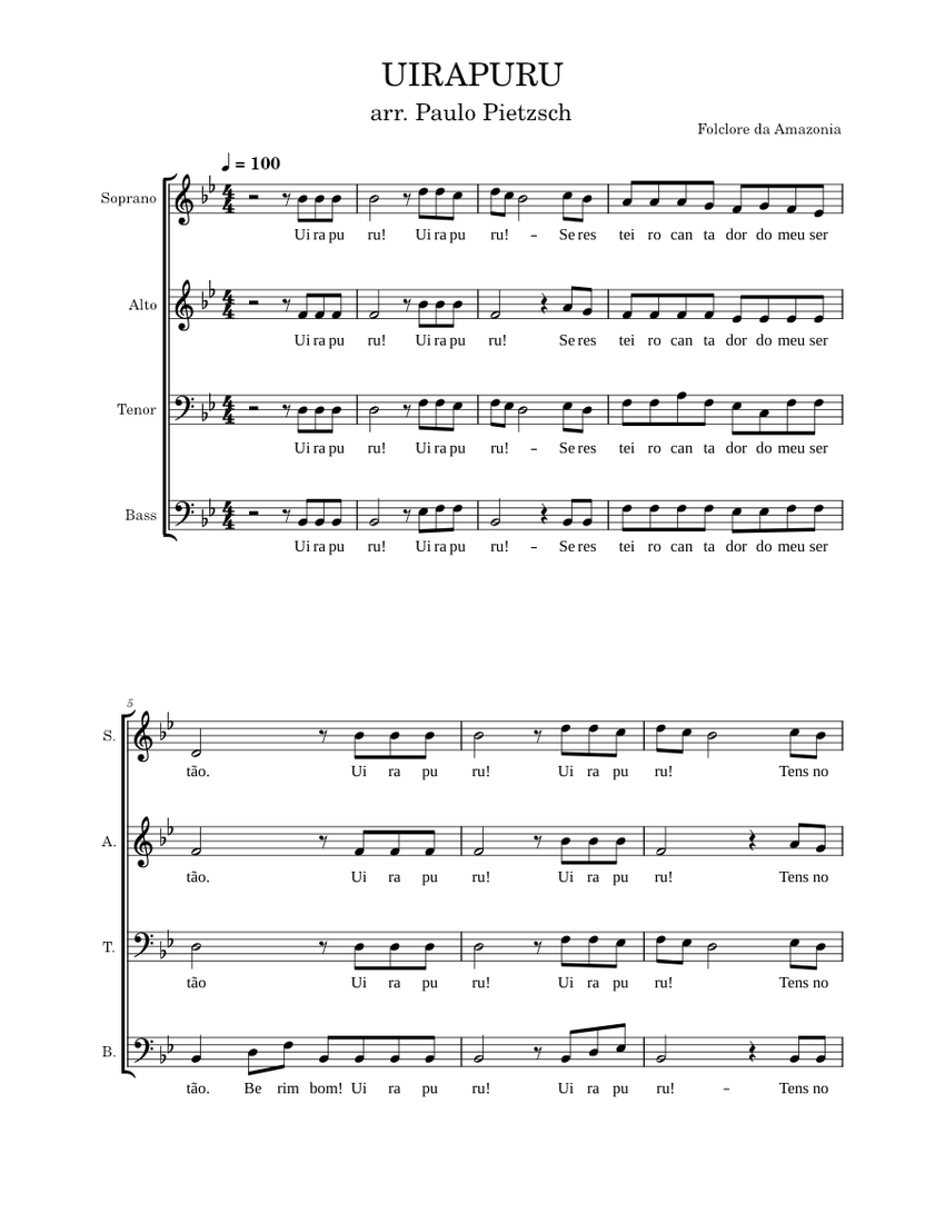 UIRAPURU Sheet music for Soprano, Alto, Tenor, Bass voice (SATB ...