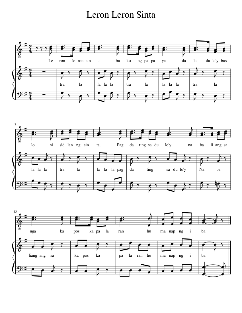 Leron_Leron_Sinta Sheet Music for Piano, Vocals (Piano-Voice ...