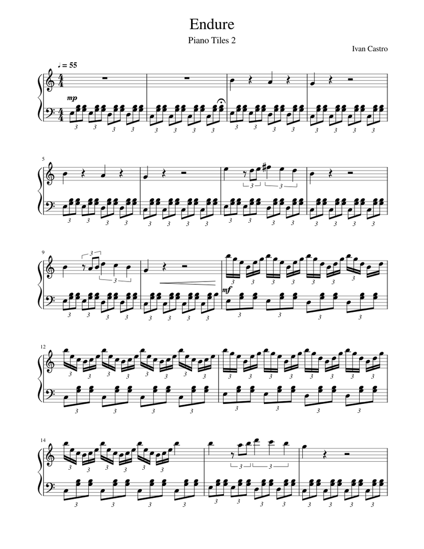 Endure Sheet Music for Piano (Solo) | MuseScore.com