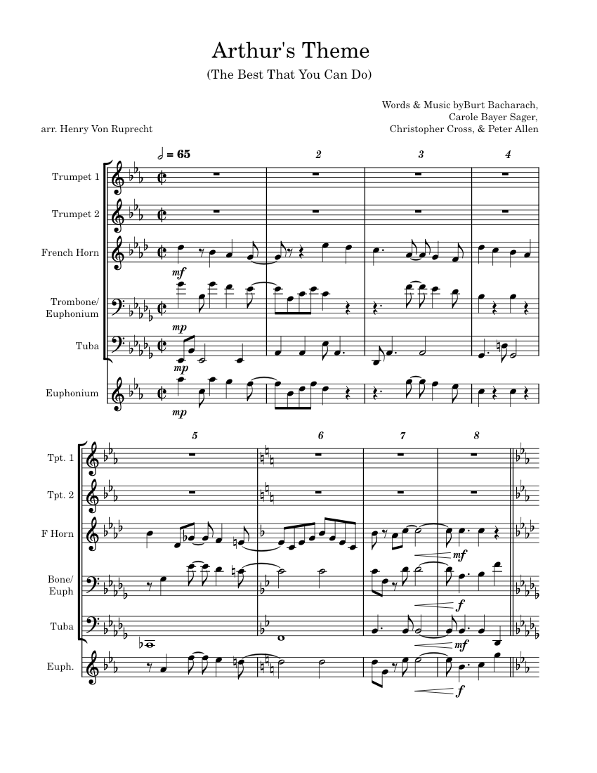 Arthur's Theme – Cristopher Cross Sheet Music for Trombone, Euphonium ...