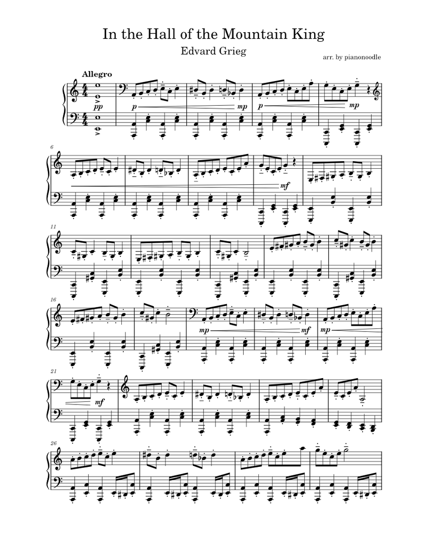 In The Hall of The Mountain King – Edvard Grieg Sheet music for Piano ...