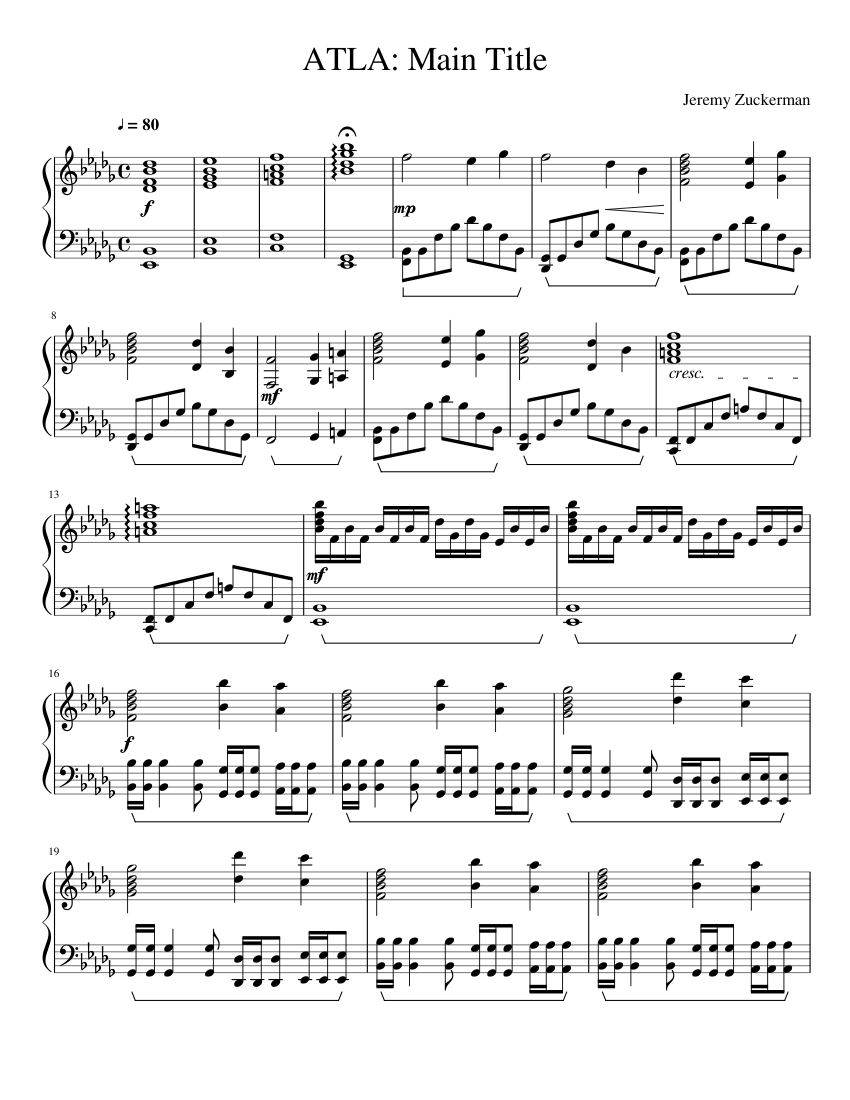 ATLA: Main Title Sheet Music for Piano (Solo) | MuseScore.com