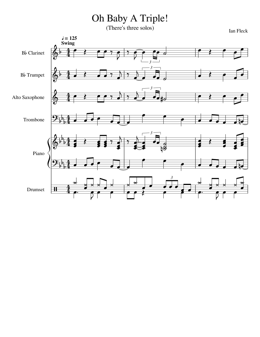 Oh Baby A Triple! Sheet music for Piano, Trombone, Clarinet in b-flat ...