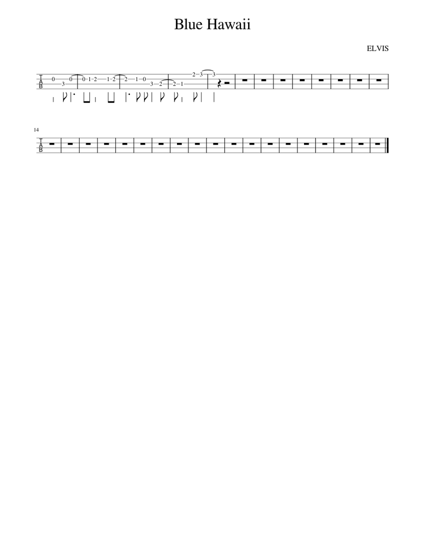 Blue_Hawaii Sheet Music and Tab for Ukulele (Solo) | MuseScore.com