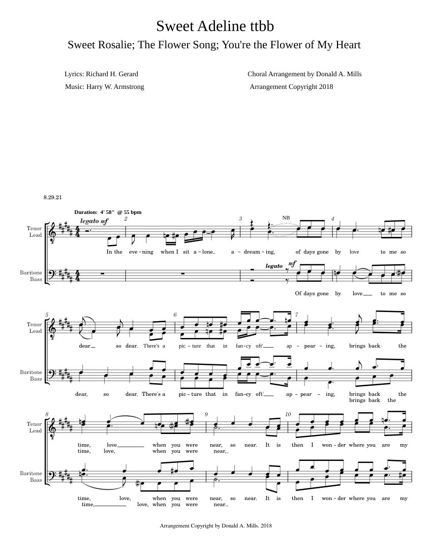 Sweet Adeline – Henry W. Armstrong Sheet music for Tenor, Bass voice ...
